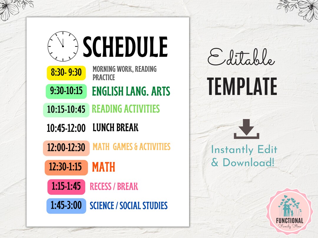 Kids Daily Schedule Template Editable Homeschool Daily - Etsy
