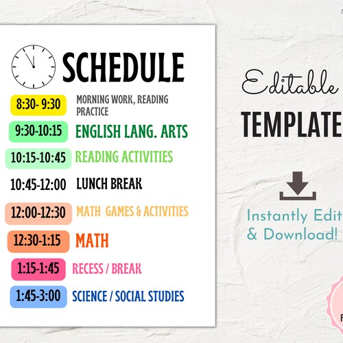 Printable Editable Kids Daily Schedule Homeschool Schedule - Etsy