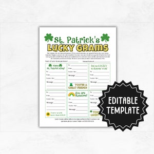 St. Patrick's Day Candy Gram Flyer Template | Editable St Patricks ...