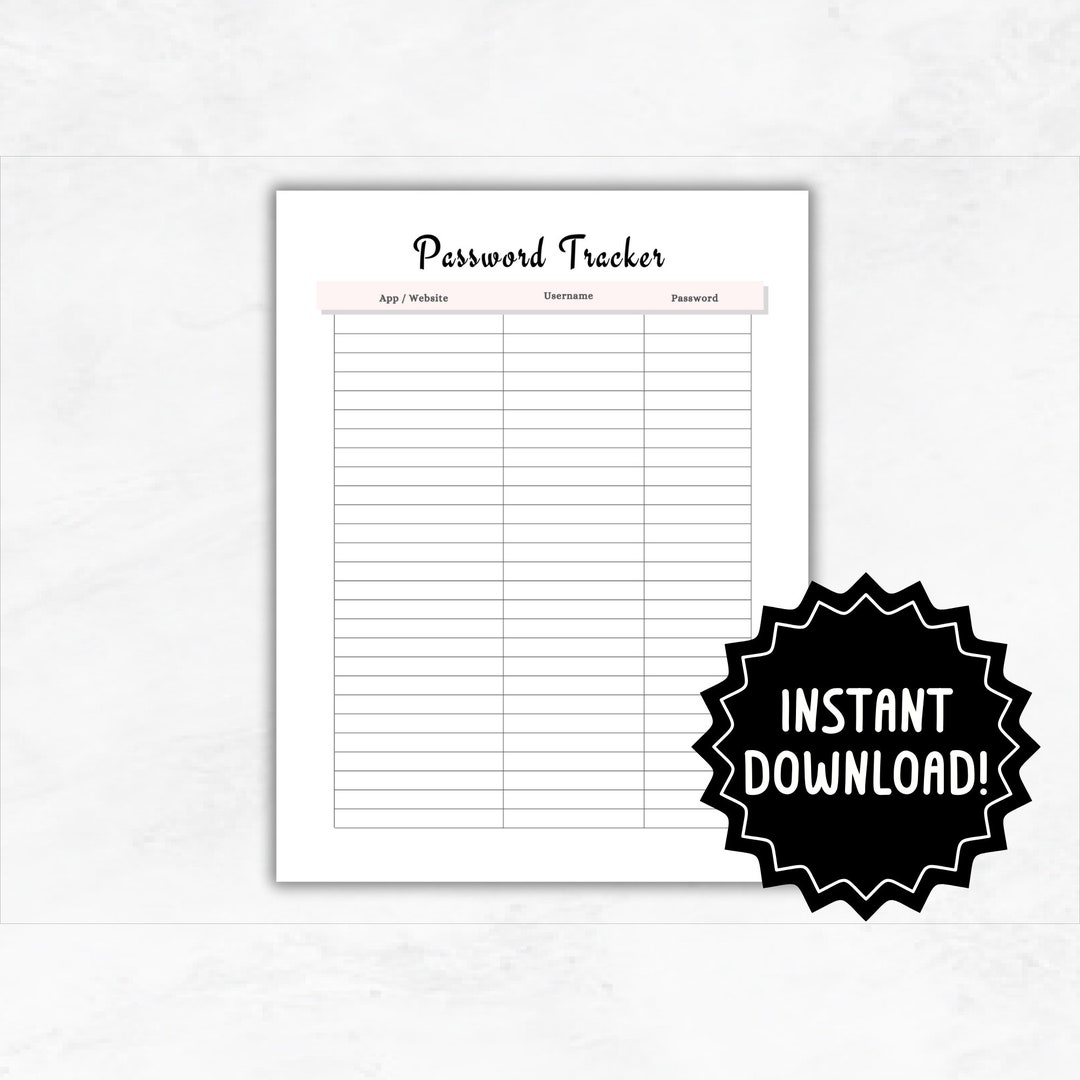 Password Tracker | Printable Password Keeper | Password Log Sheet ...
