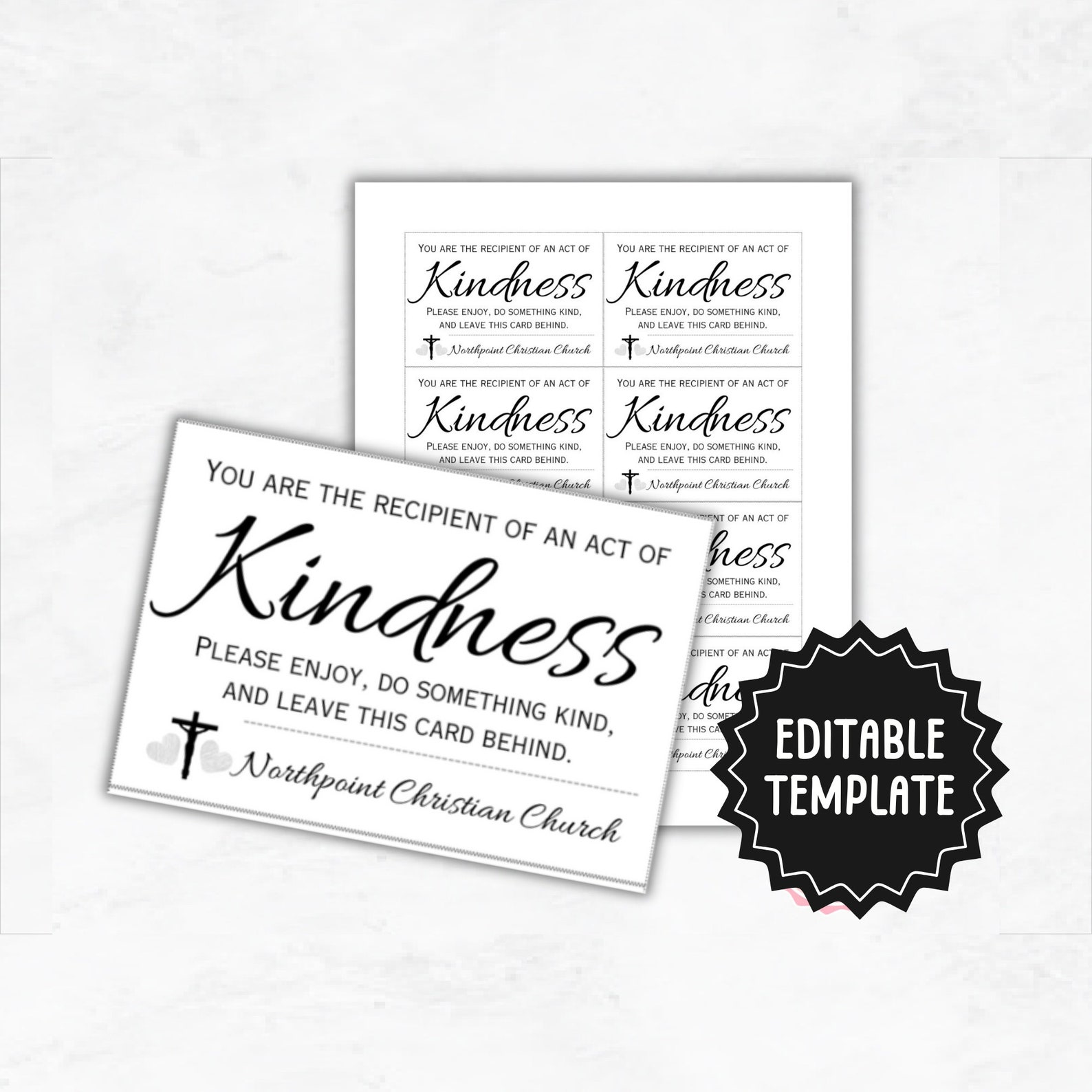 Random Act of Kindness Cards Template | Editable Church Organization ...