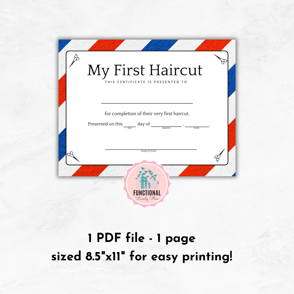 My First Haircut Certificate | Printable Barber Shop First Haircut ...