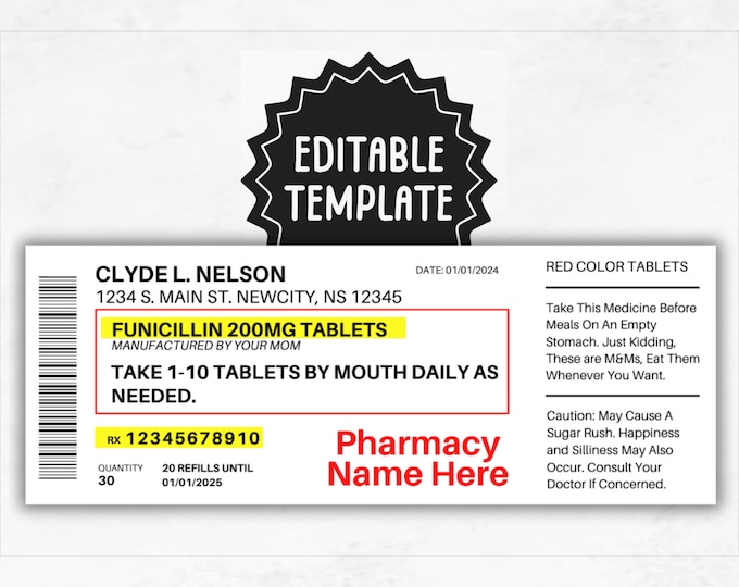 Prescription Label Template | Editable Horizontal RX Bottle Label ...
