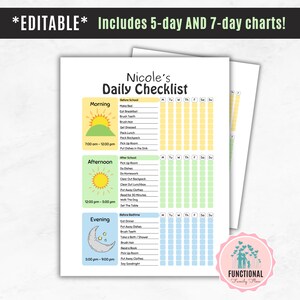 Daily Checklist for Kids Template | Editable Kids Responsibility Chart ...