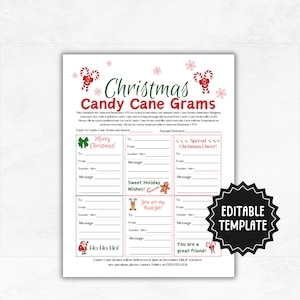 Candy Cane Gram Flyer Template | Editable Christmas Candy Cane ...