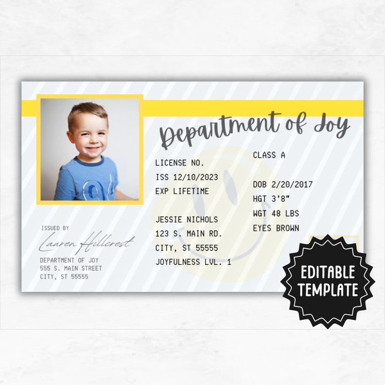 Custom Fun Kid's License | Editable License Template | Front and Back ...