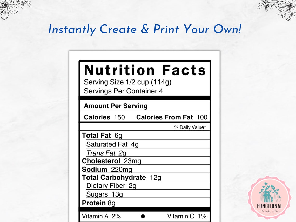 Nutrition Facts Editable Nutrition Label Nutritional SVG - Etsy