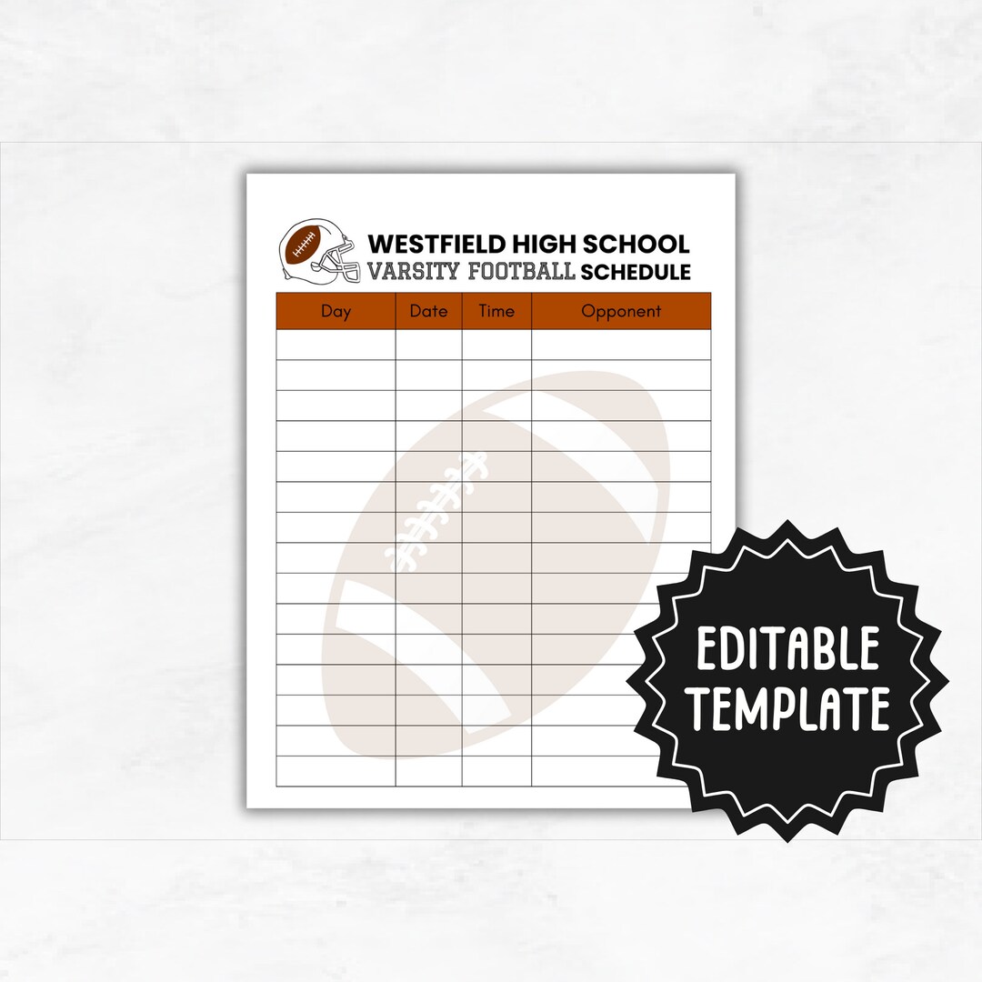 Football Season Planner Template | Printable Football Game Schedule ...