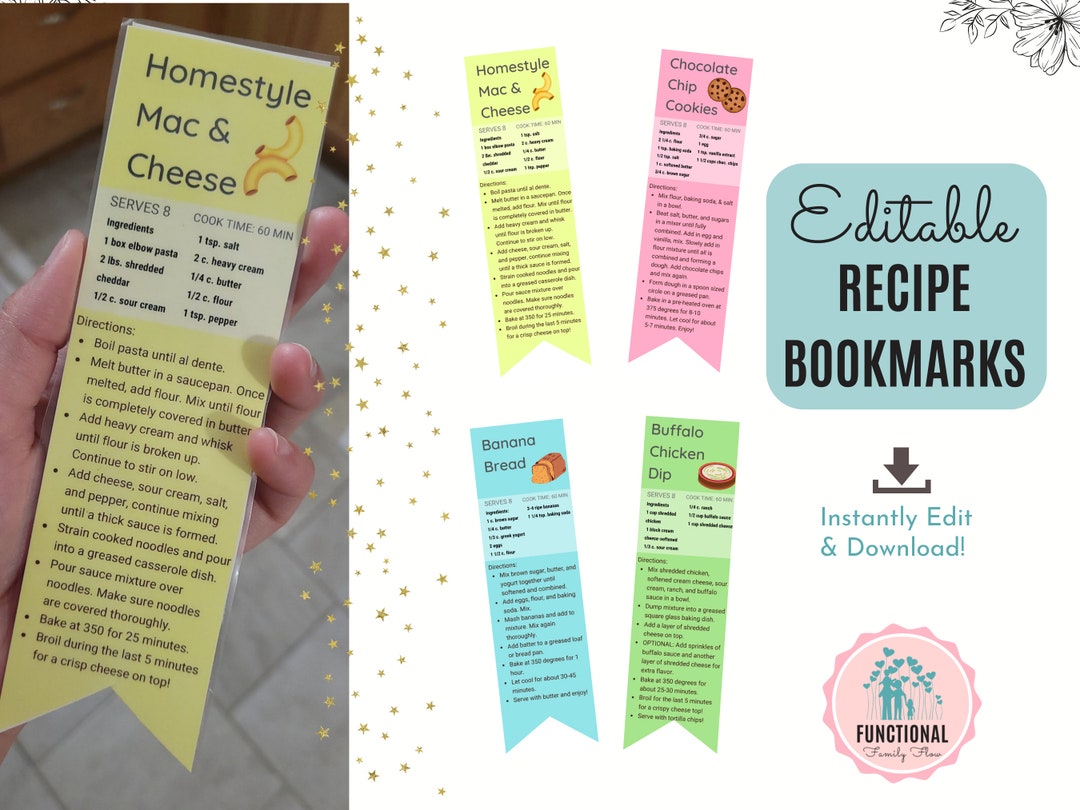 Recipe Template Editable Recipe Bookmark Create Your Own - Etsy