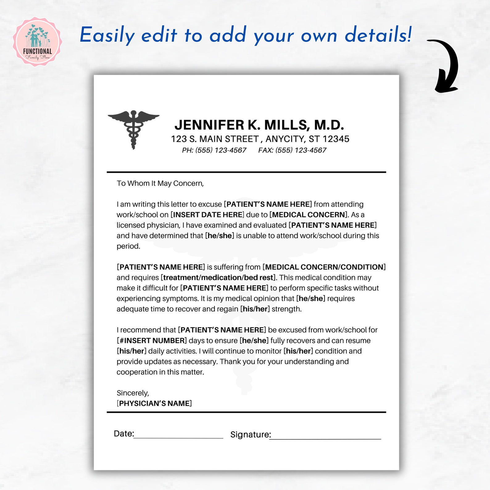 Editable Doctors Excuse Letter | Doctors Excuse Note Template ...