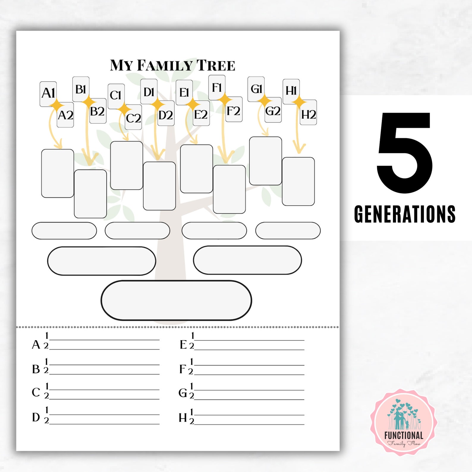 Family Tree Chart Printable Blank Ancestry Map Family Tree Pedigree ...