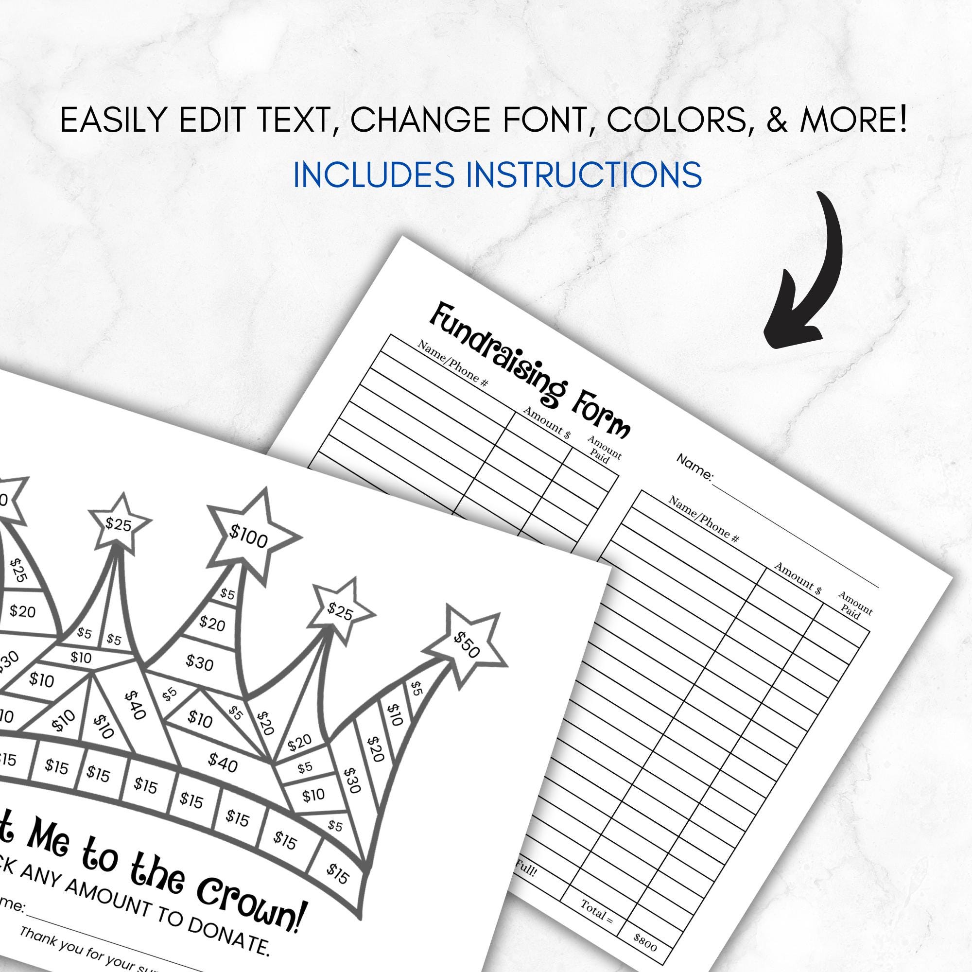 Pageant Fundraiser Form Template: Editable Printable Flyer (11x8.5 ...