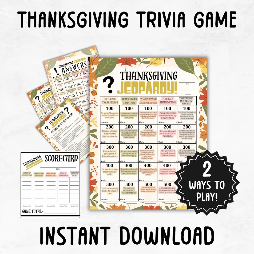 Thanksgiving Trivia | Thanksgiving Jeopardy Game | Printable ...