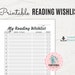 Book Wish List Printable Reading Planner Reading Journal Page Books to ...
