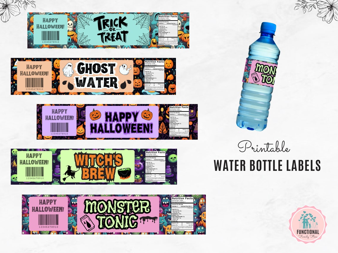 Halloween Water Bottle Labels | Printable Halloween Bottle Wrappers ...