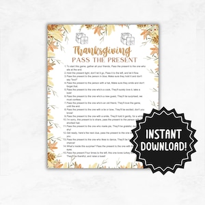 Thanksgiving Game | Printable Pass the Present Game | Group Game ...