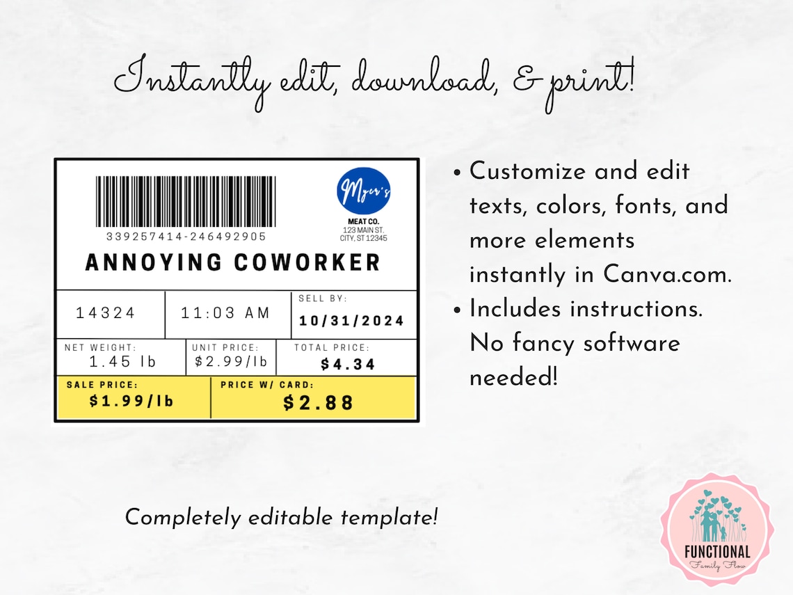 Fake Meat Label Template Editable Road Kill Butcher Labels - Etsy