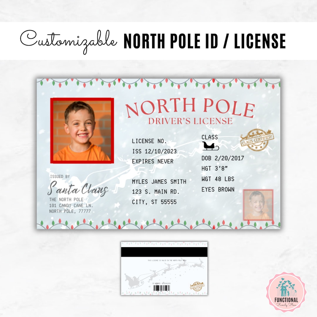 Kids North Pole License Template Editable Santa North Pole - Etsy