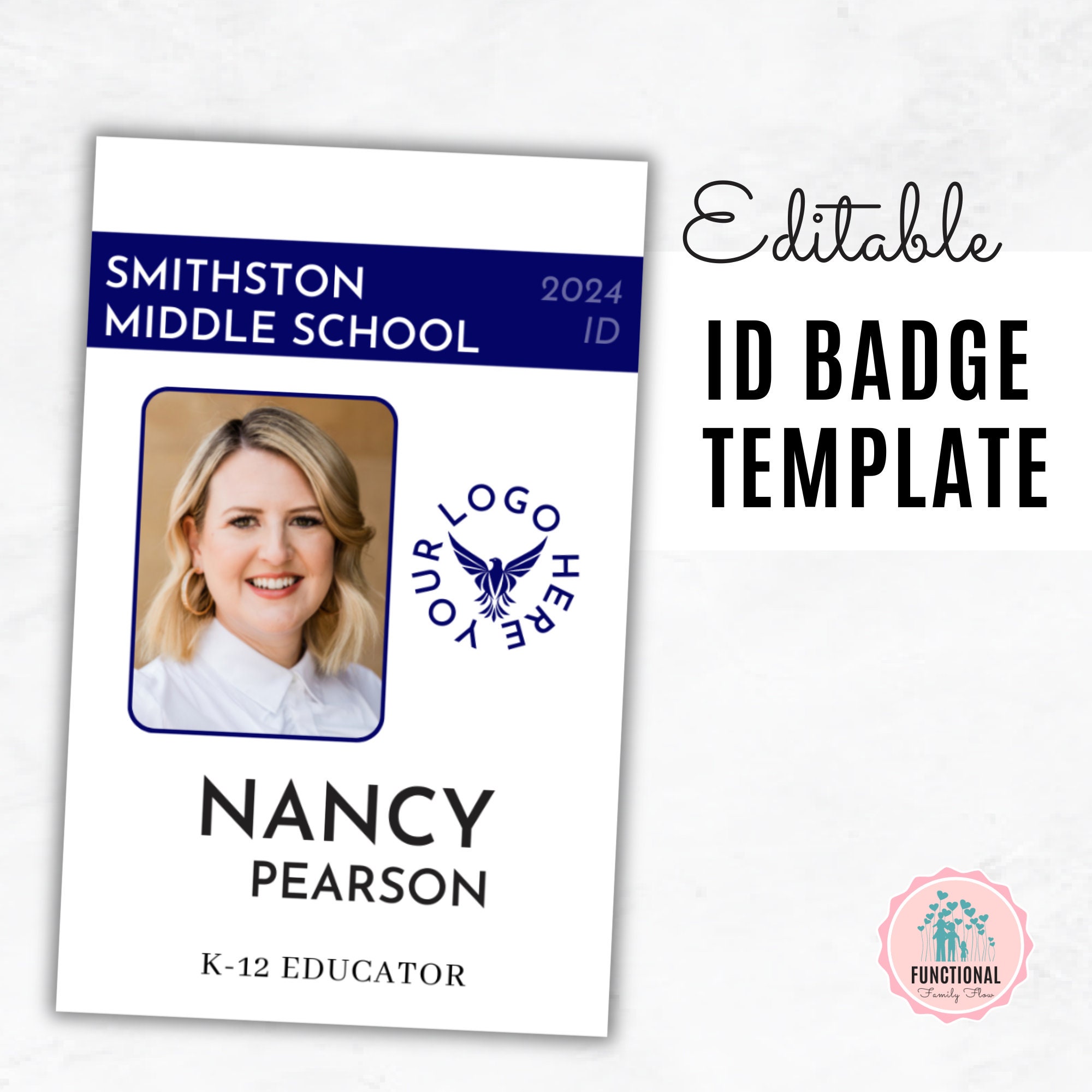 Custom ID Badge Editable ID Card Template Teacher Badge ID - Etsy