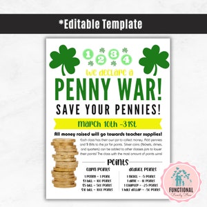 St. Patrick's Day Penny War Flyer Template | Editable St. Patty's Week ...