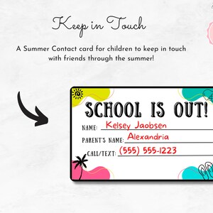 Editable Summer Contact Card | End of School Cards for Kids | School is ...