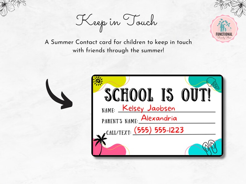 Editable Summer Contact Card End of School Cards for Kids - Etsy