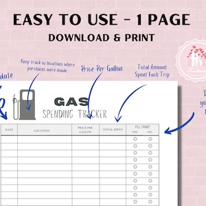 Gas Log | Fuel Spending Tracker | Gas Tracker | Printable Gasoline ...
