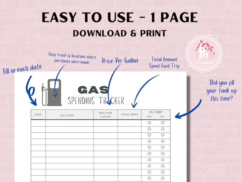 Gas Log Fuel Spending Tracker Gas Tracker Printable - Etsy