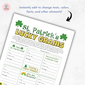 St. Patrick's Day Candy Gram Flyer Template | Editable St Patricks ...