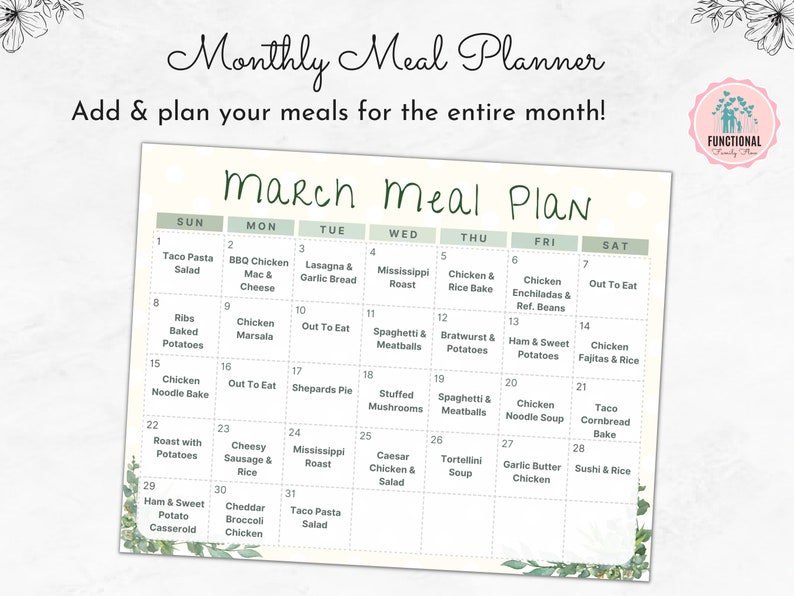 Monthly Meal Planner Template Home Daycare Weekly Menu - Etsy