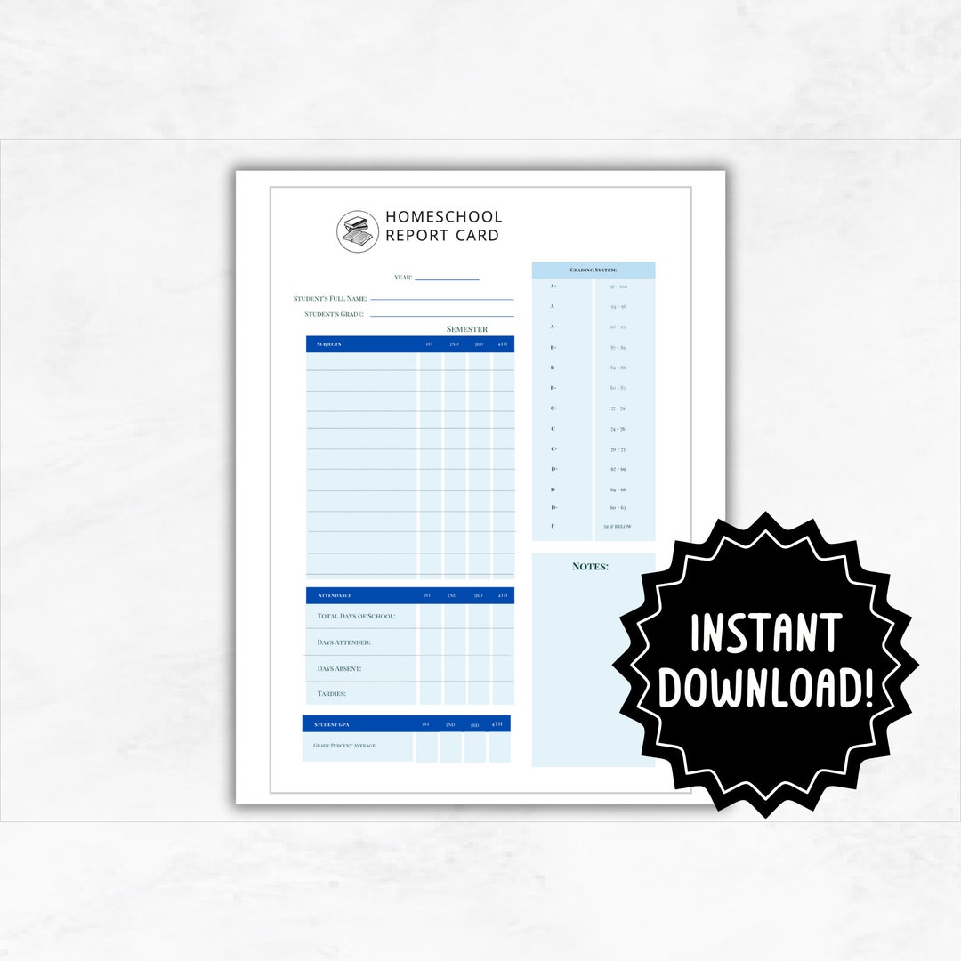 Homeschool Report Card | Printable Progress Report | Simple Home School ...