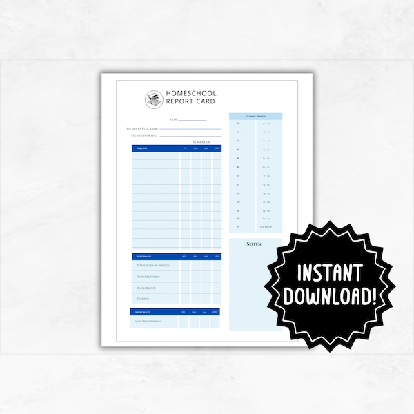 Homeschool Report Card - Etsy