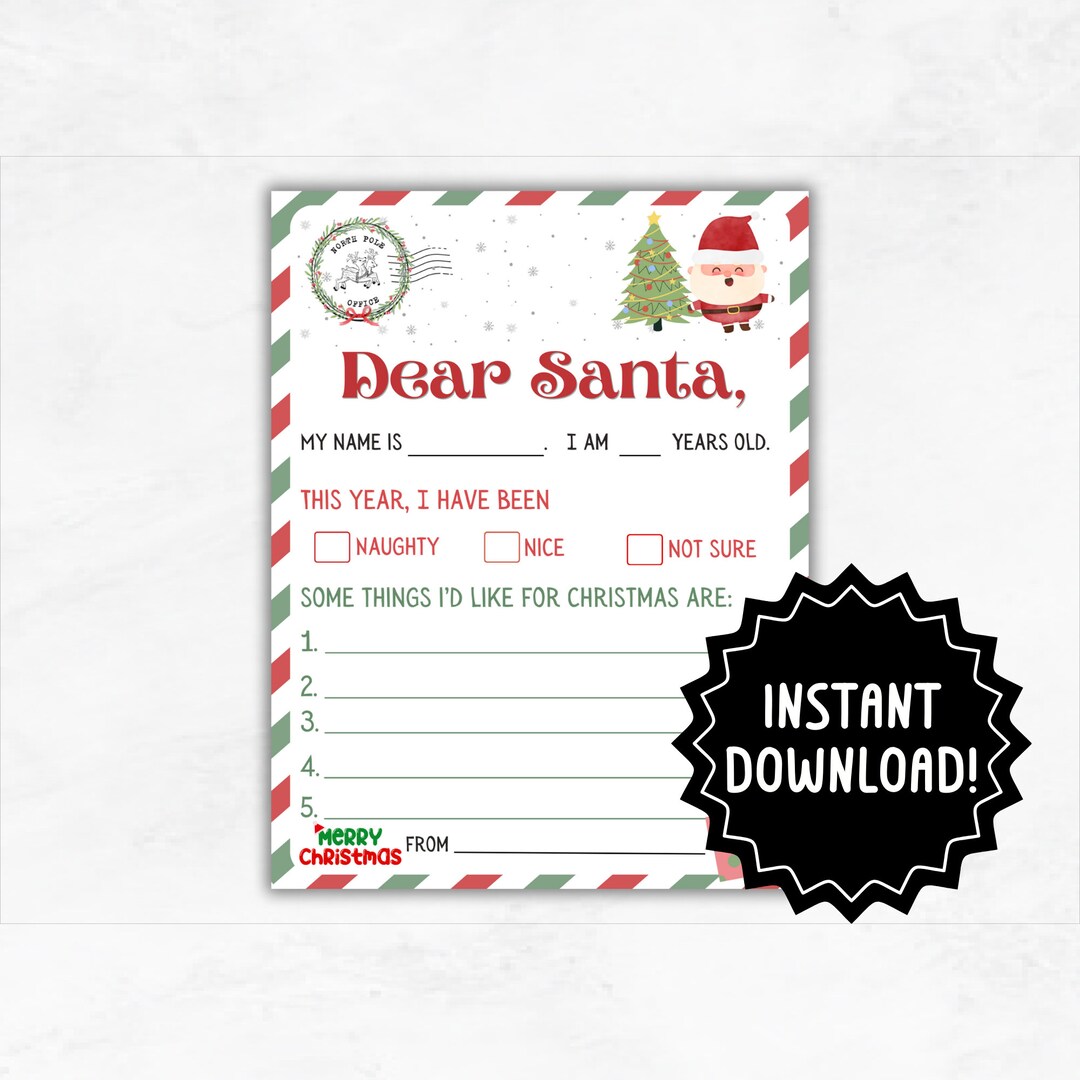Kids Letter to Santa | Printable Santa Claus Letter | Christmas ...