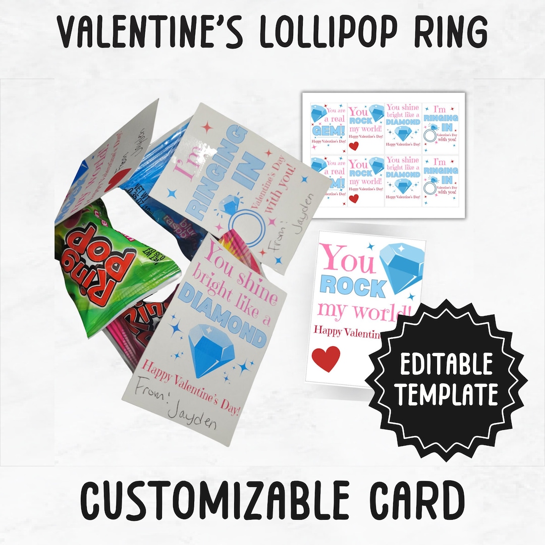 Valentine's Day Ring Candy Pop Cards | Printable Valentine Gift Tags ...