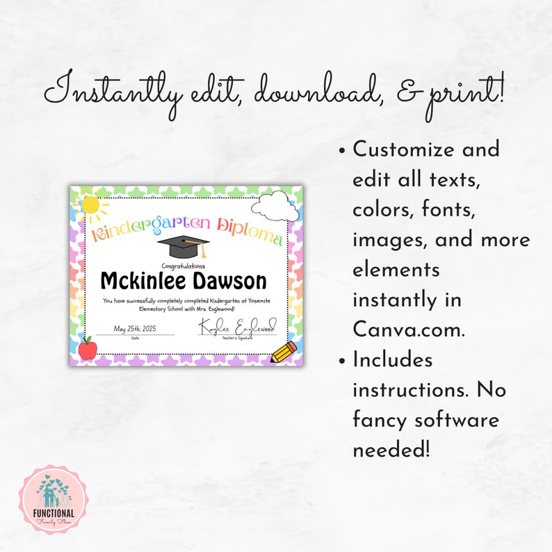 Kindergarten Graduation Certificate Template | Editable Kindergarten ...