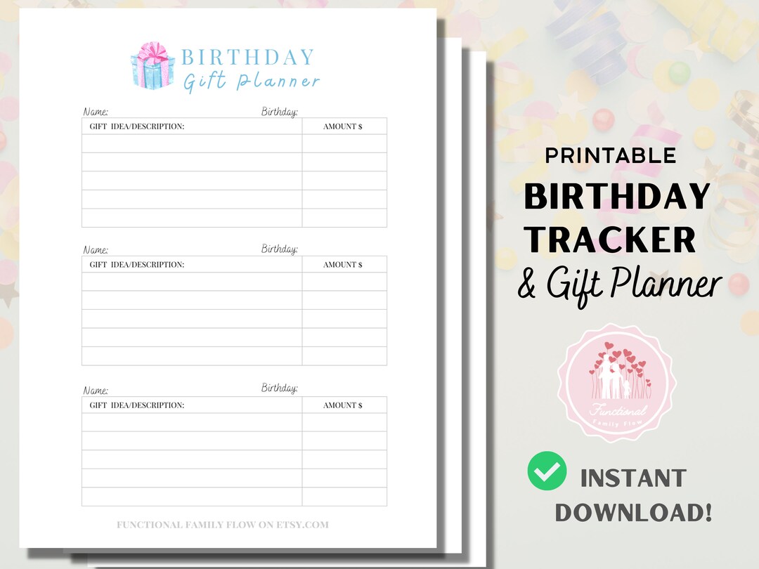 Birthday Tracker Printable Birthday Gift Planner Birthdays - Etsy