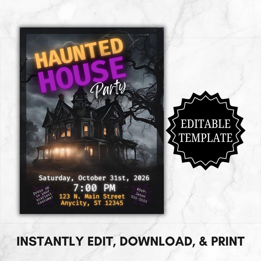 Haunted House Party Halloween Flyer Template | Editable Invitation for ...