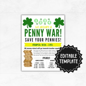 St. Patrick's Day Penny War Flyer Template | Editable St. Patty's Week ...