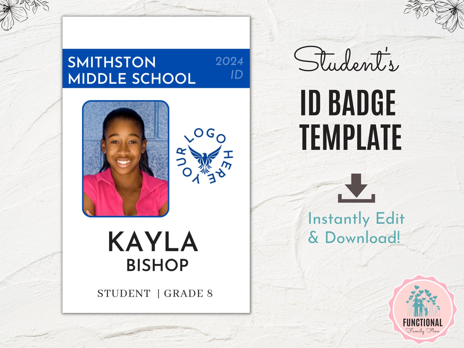 ID Card Template | Custom ID Badge | Printable Student ID Card | Name ...