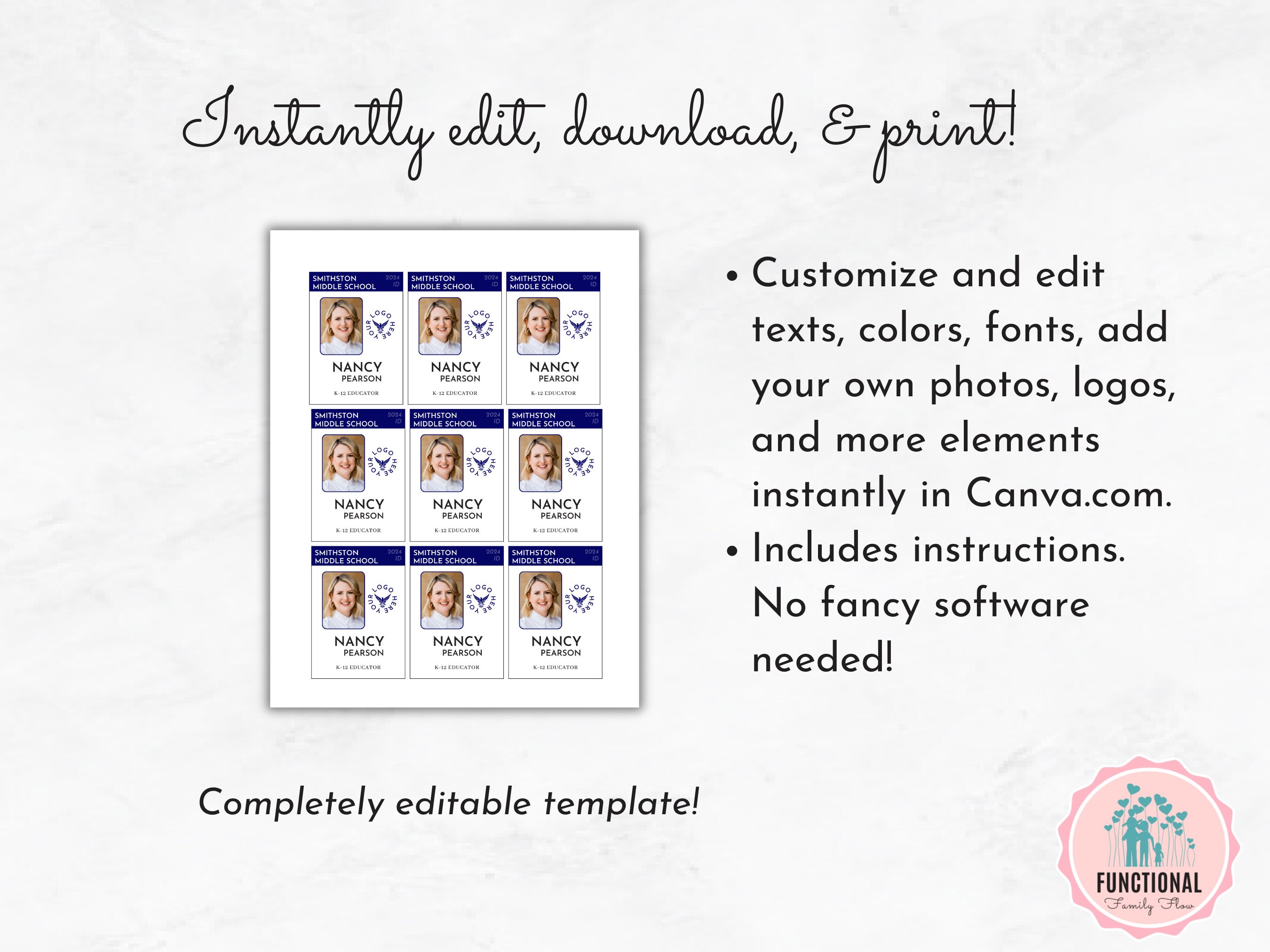 Bulk ID Badge Template Custom ID Badges Printable ID Cards - Etsy Australia