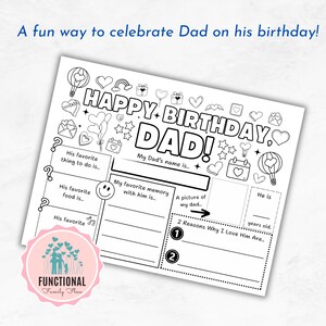 Happy Birthday Dad Coloring Page: Activity Placemat Card (PDF) - Etsy