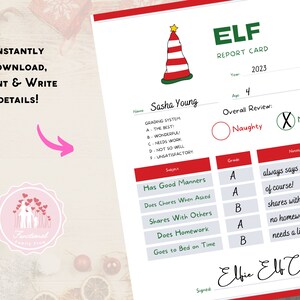 Printable Elf Report Card: Custom Letter From Santa Insert (PDF) - Etsy