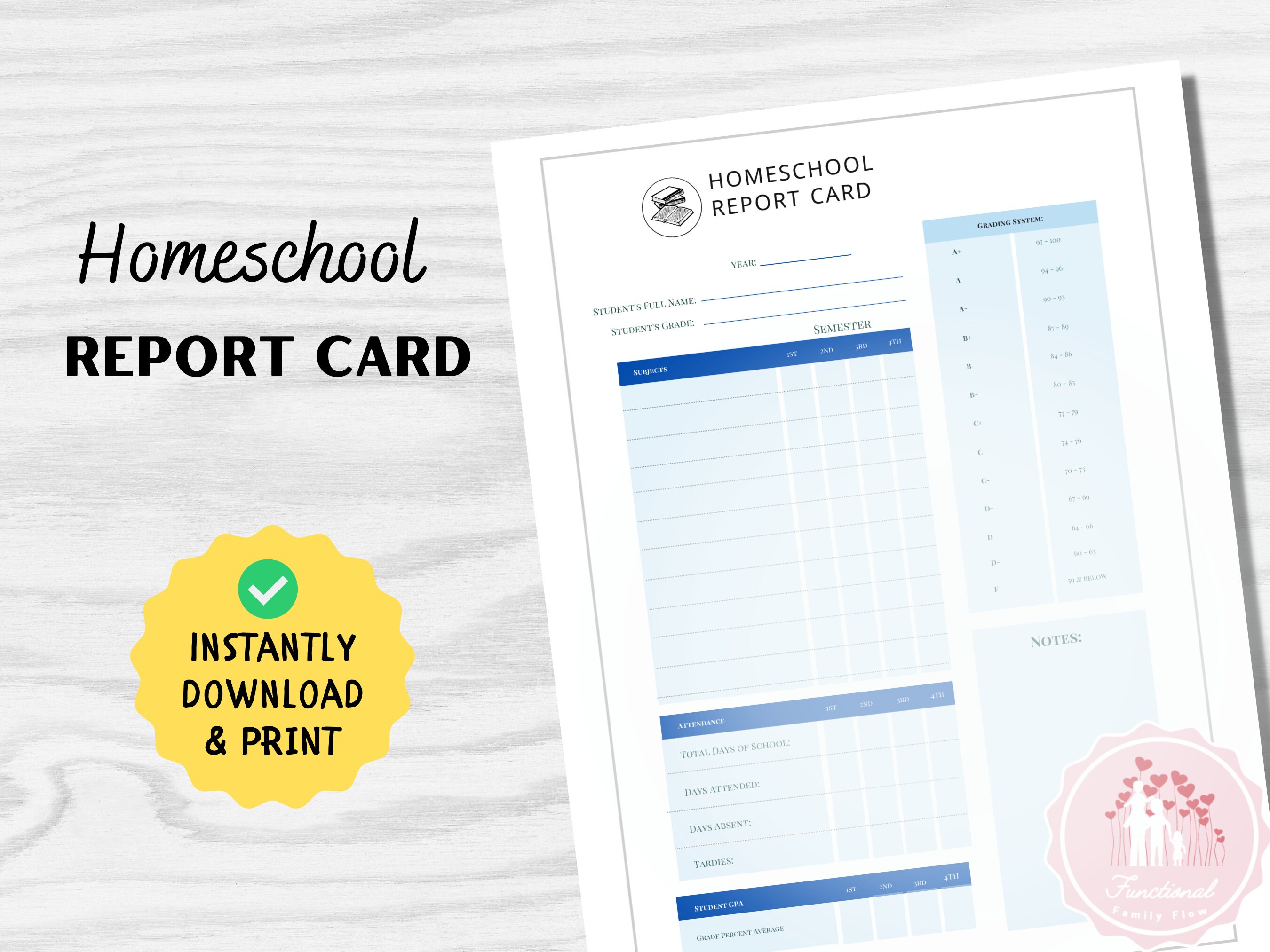 Homeschool Report Card Printable Progress Report Simple - Etsy