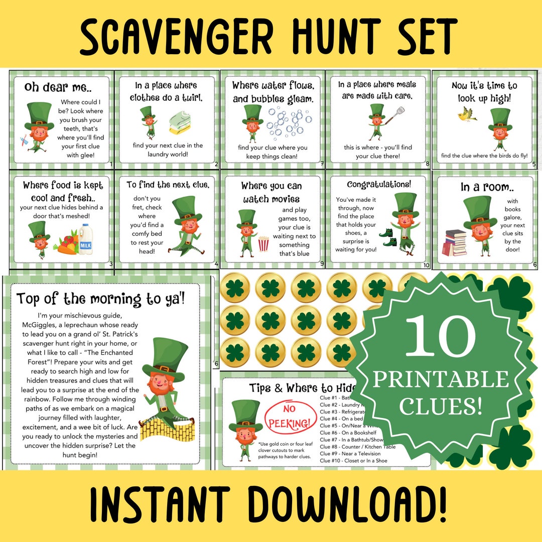St. Patrick's Day Treasure Hunt | Printable Leprechaun Indoor Scavenger ...