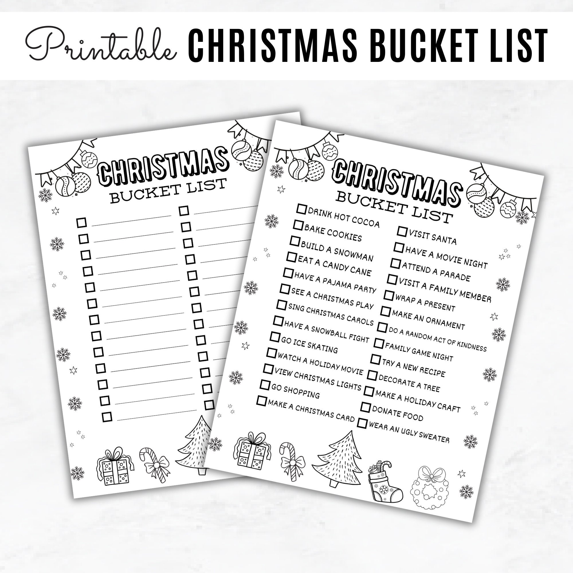 Printable Christmas Bucket List Winter Bucket List Template Christmas ...