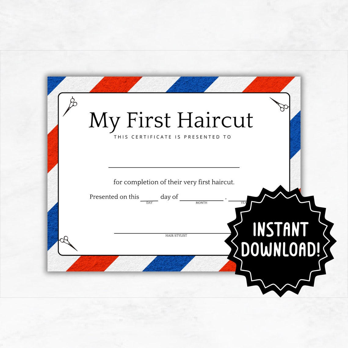 My First Haircut Certificate | Printable Barber Shop First Haircut ...