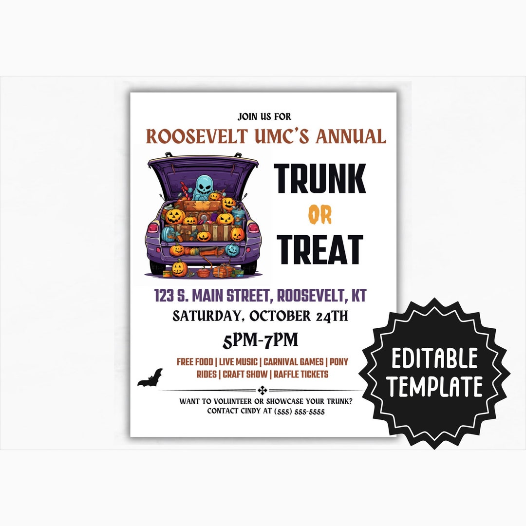 Editable Trunk or Treat Flyer | Customizable Fall Festival Invite ...