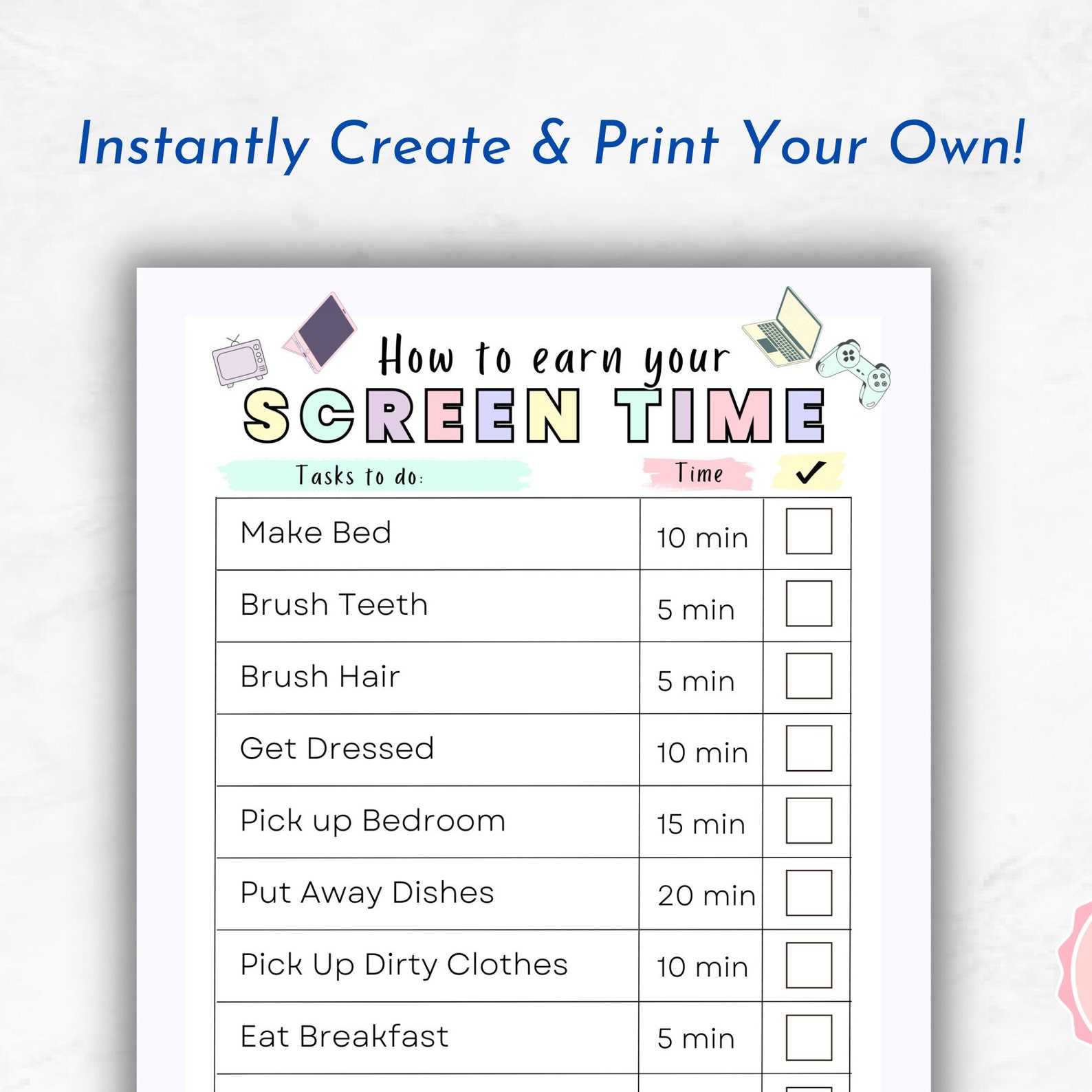 Screen Time Checklist | Editable Screen Time Tracker | How to Earn ...