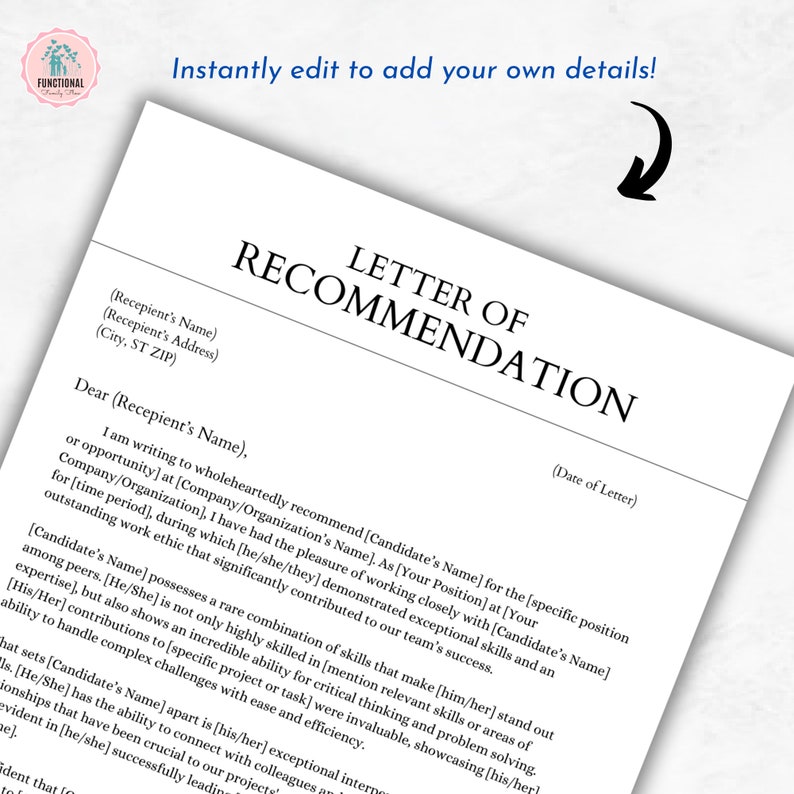 Professional Letter of Recommendation Template | Editable ...