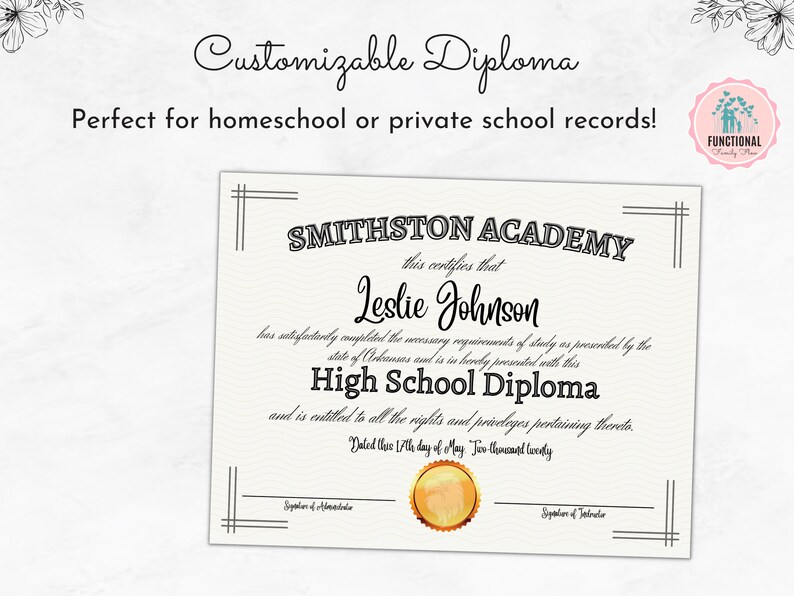 Custom High School Diploma Editable Diploma Template - Etsy